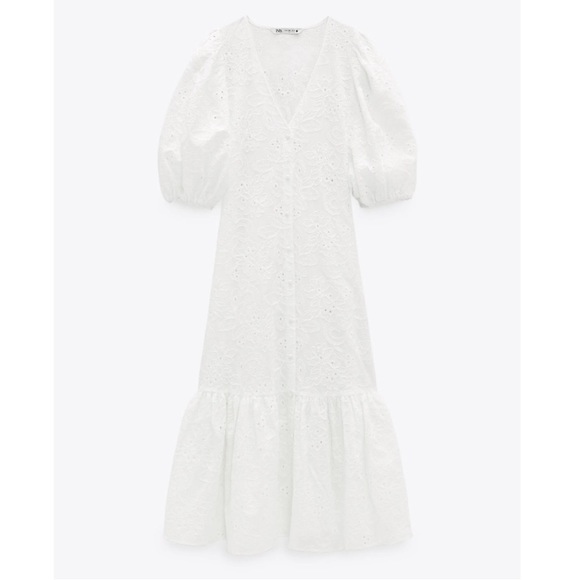 Zara | Dresses | Zara Cutwork Embroidery Cotton Midi Dress Unlined | Poshmark